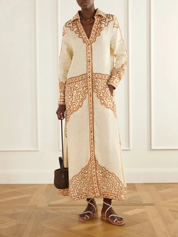 Johanna Ortiz Modern Markings Printed Linen Shirt Dress