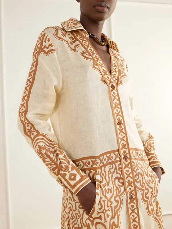Johanna Ortiz Modern Markings Printed Linen Shirt Dress