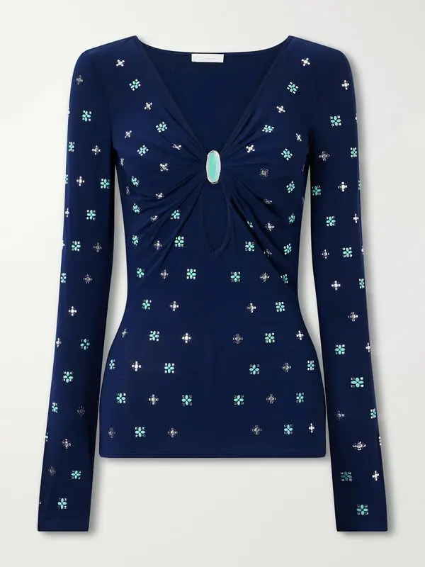 Rabanne Cut-out Embellished Stretch-jersey Top