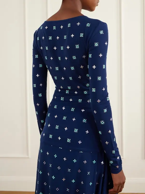 Rabanne Cut-out Embellished Stretch-jersey Top