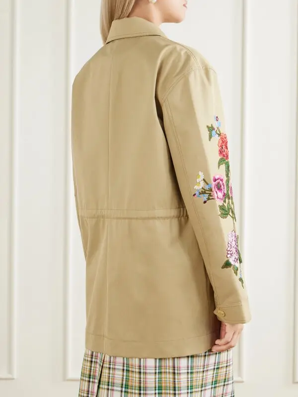 Carolina Herrera Floral-embroidered Cotton-gabardine Jacket