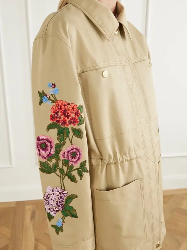 Carolina Herrera Floral-embroidered Cotton-gabardine Jacket