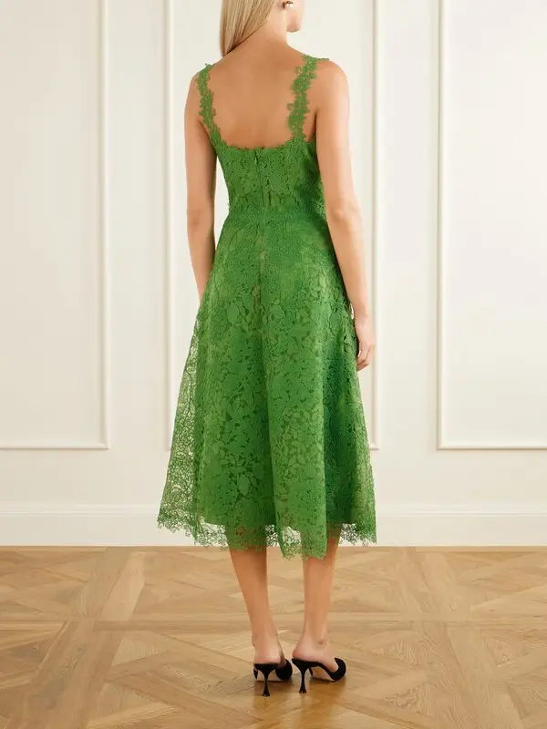 Carolina Herrera Lace-trimmed Crepe Midi Dress