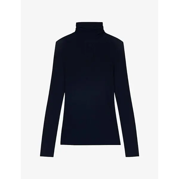 Maje High-neck Slim-fit Wool And Silk Jumper - Black