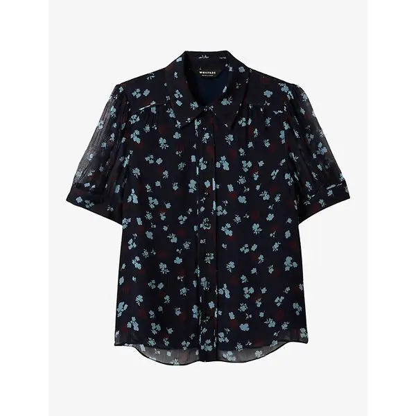 Whistles Floral-print Short-sleeve Woven Blouse