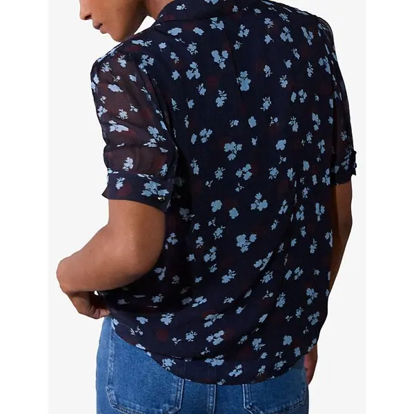 Whistles Floral-print Short-sleeve Woven Blouse