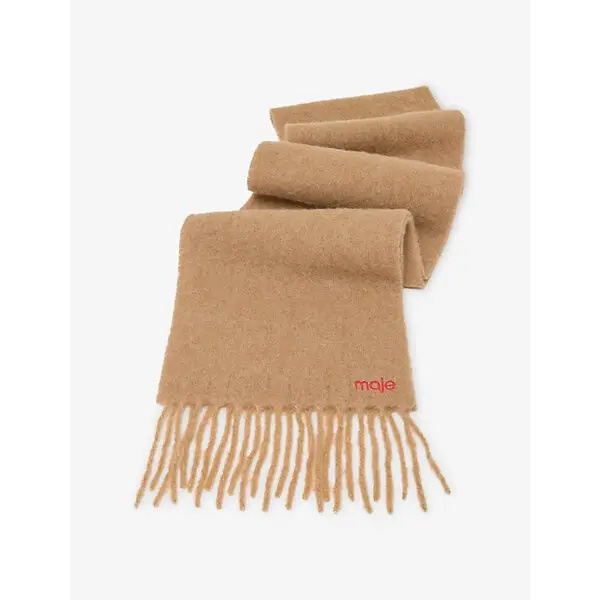Maje Fringed Logo-embroidered Wool And Alpaca Scarf