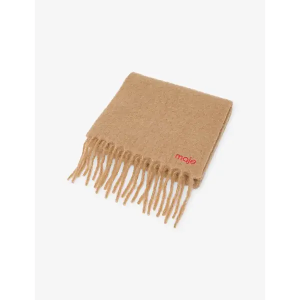 Maje Fringed Logo-embroidered Wool And Alpaca Scarf