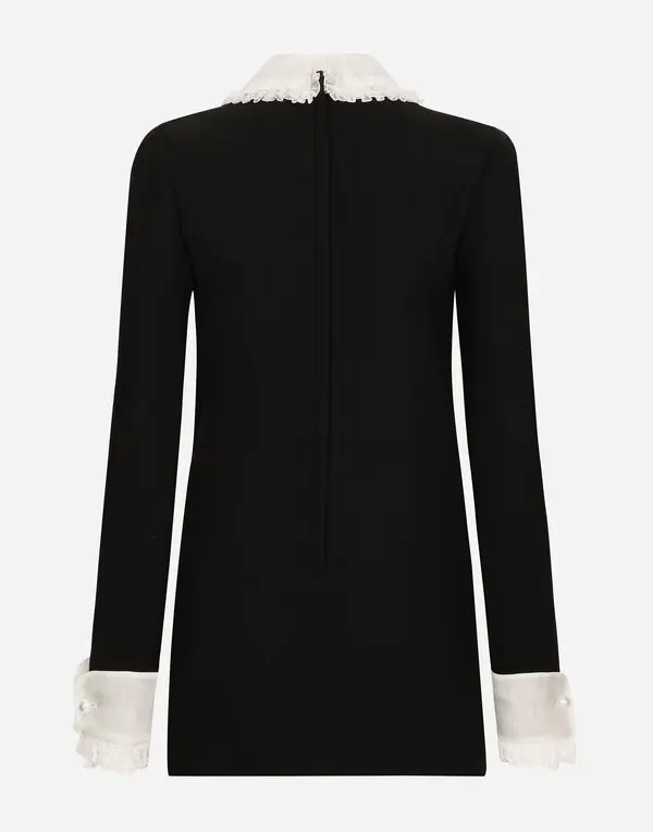 Dolce & Gabbana Wool Crepe Dress With Organza Shirt Front