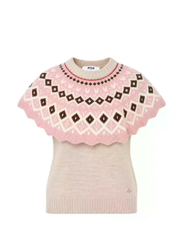 MSGM Capelet-detail Fair Isle Intarsia Sweater