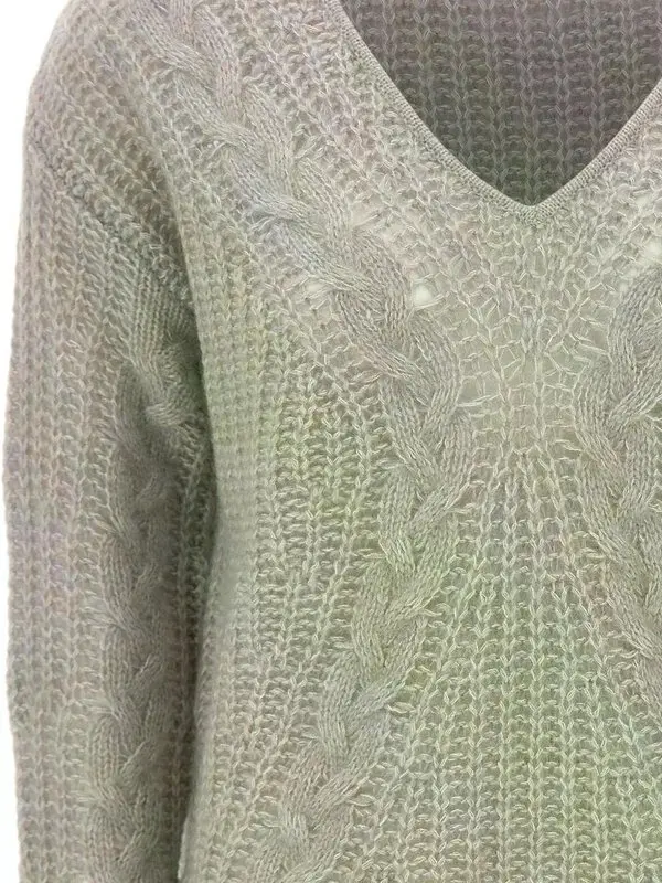 Hemisphere Cable-knit Open-knit V-neck Sweater