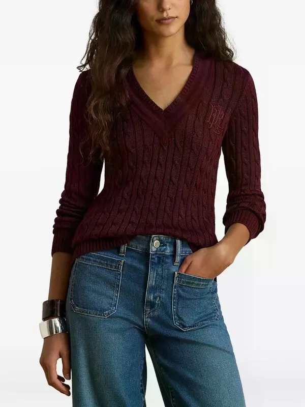 Ralph Lauren Cable-knit Monogram-embroidered V-neck Jumper