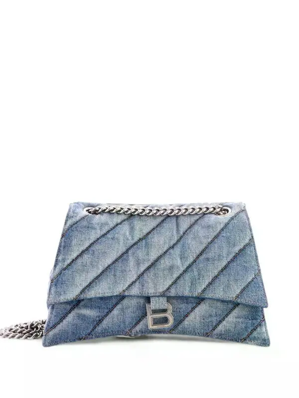 Balenciaga Crush Chain Flap Bag Quilted Denim Medium Shoulder Bag