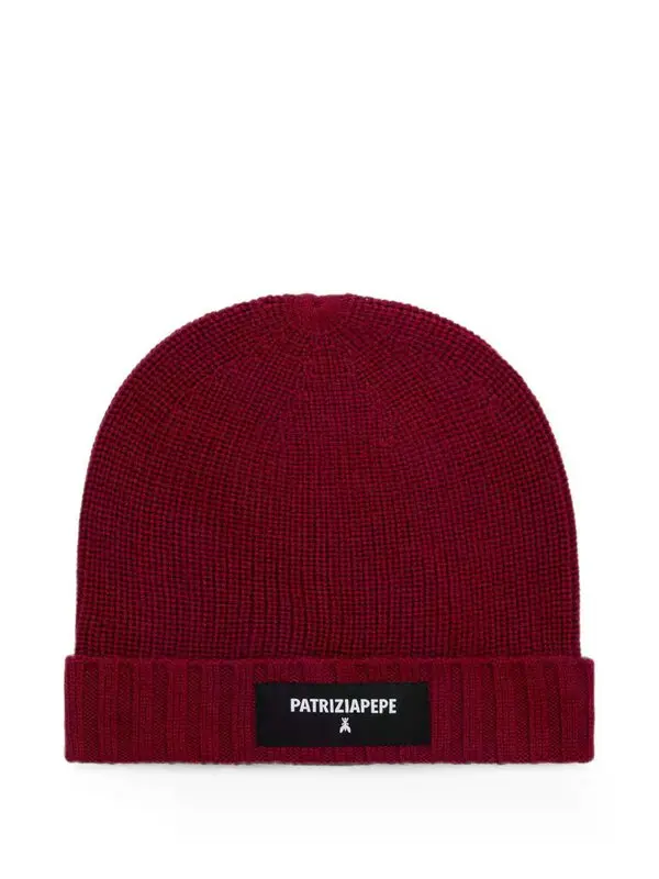 Patrizia Pepe Logo-patch Ribbed-knit Beanie Hat