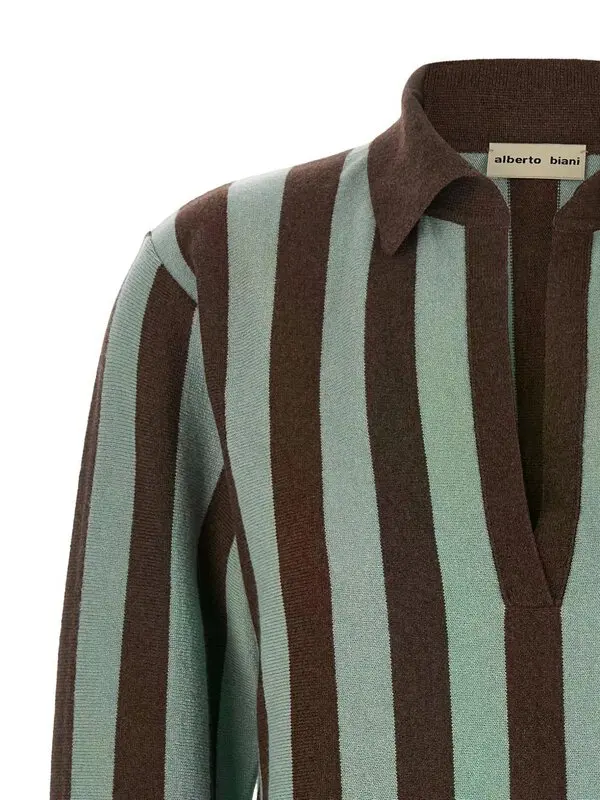 Alberto Biani Striped Cashmere Polo Shirt - Brown