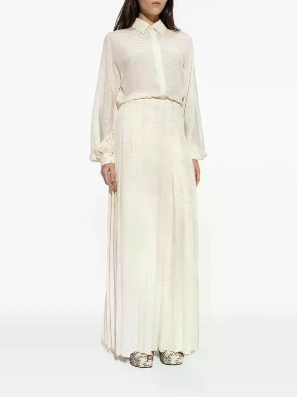 Fendi Ivory Silk Crêpe Pleated Shirt Dress
