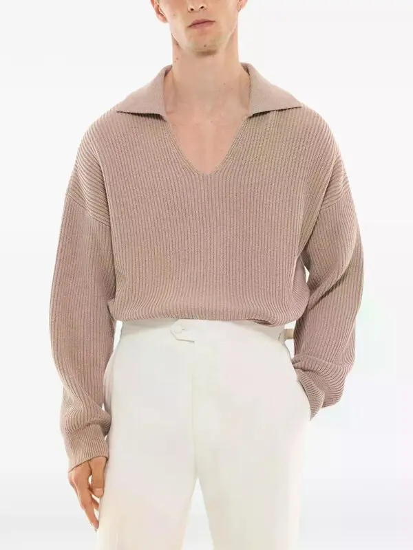 FURSAC Ribbed-knit V-neck Sweater