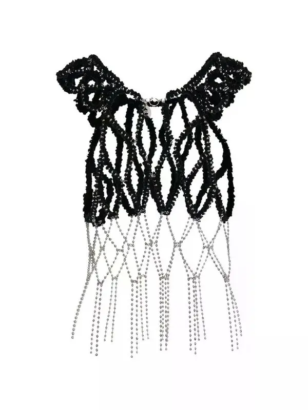 Noir Kei Ninomiya Crochet-knit Chain-fringe Harness - Black
