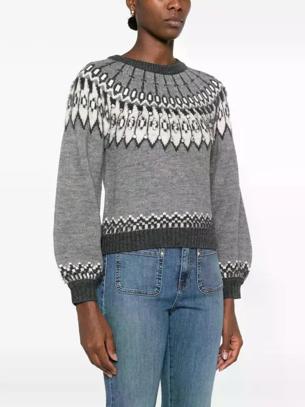 I BLUES Crystal-embellished Fair Isle Pullover