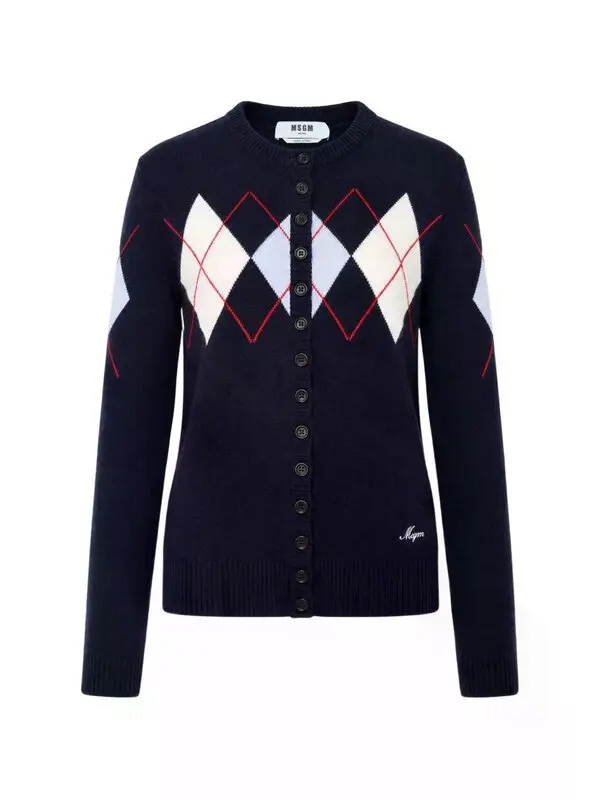 MSGM Argyle Crew-neck Cardigan