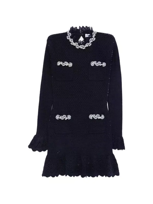 SELF-PORTRAIT Embellished Crochet-knit Mini Dress - Blue