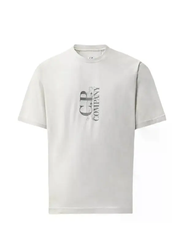 C.P. COMPANY 30/1 Jersey Short Sleeve Vertical Logo T-shirt - Neutrals