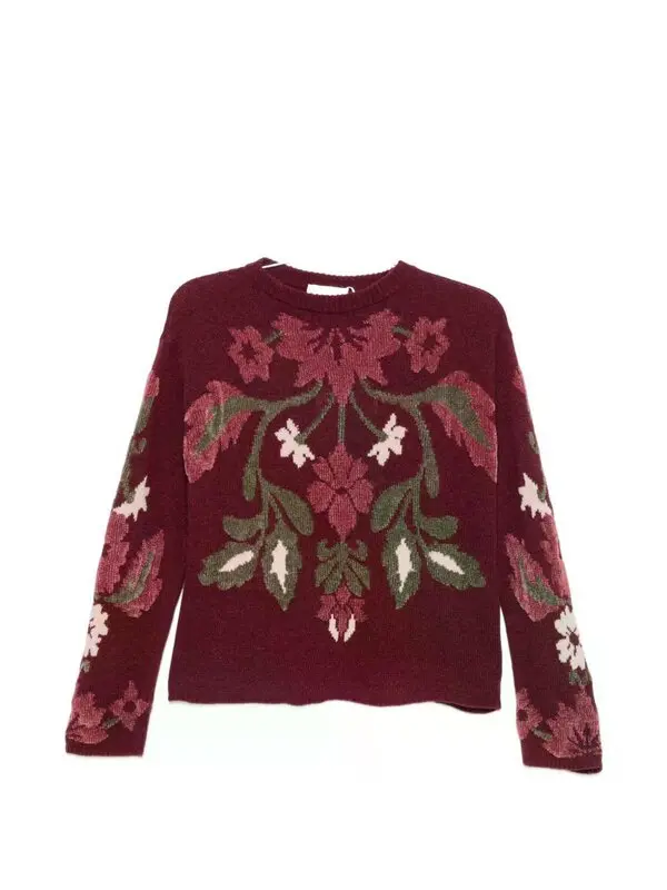 I BLUES Floral-intarsia Crew Neck Sweater
