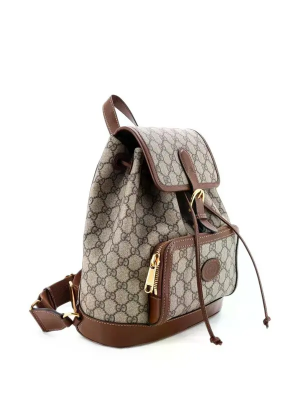 Gucci Interlocking G Patch Drawstring Flap Gg Coated Canvas Small Backpack