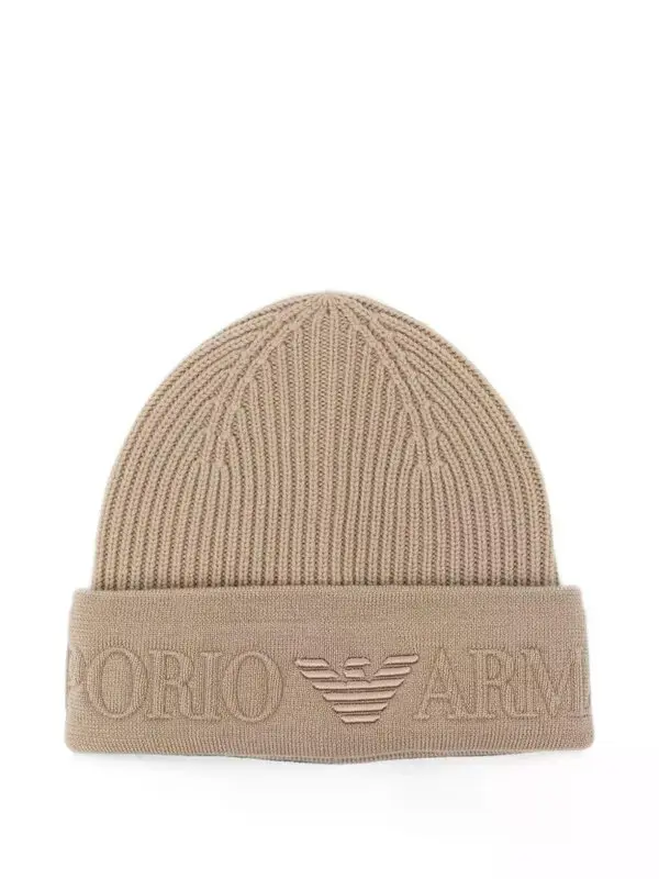 Emporio Armani Logo-embossed Rib Beanie - Neutrals