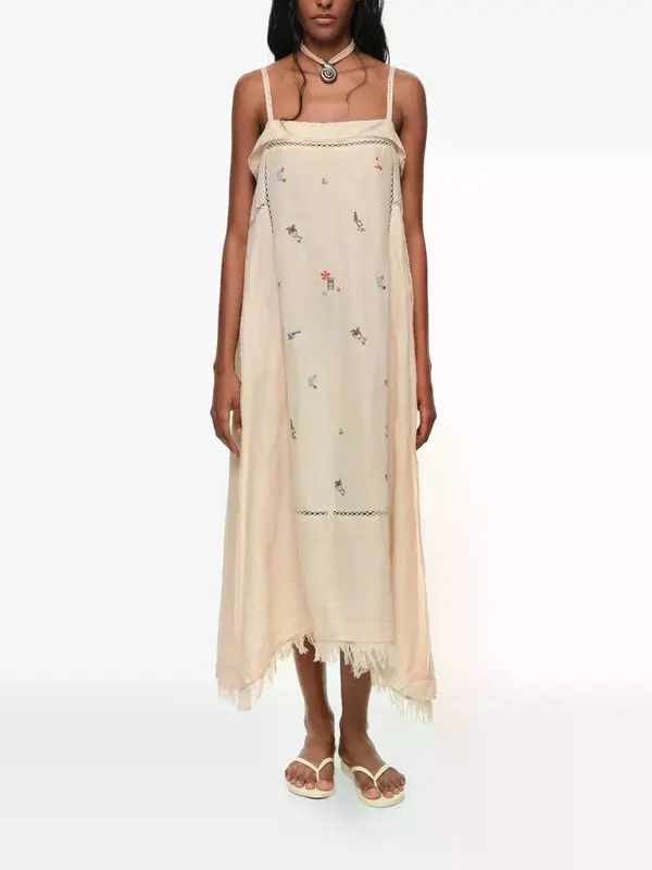 Bimba Y Lola Sand Linen A-line Mini Dress With Embroidery - Neutrals