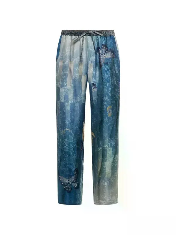 PIERRE-LOUIS MASCIA Silk Printed Straight Trousers - Blue