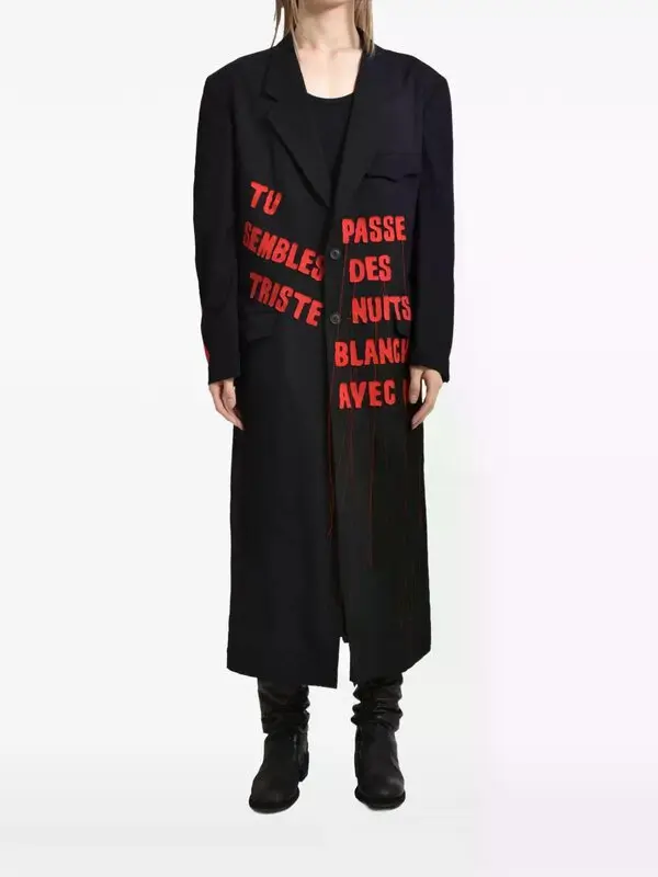 Yohji Yamamoto Slogan-print Single-breasted Coat