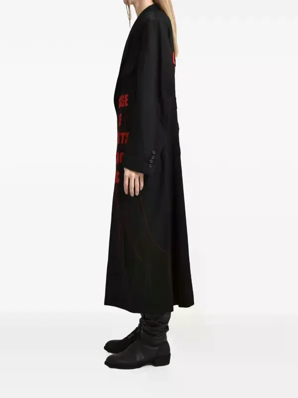 Yohji Yamamoto Slogan-print Single-breasted Coat