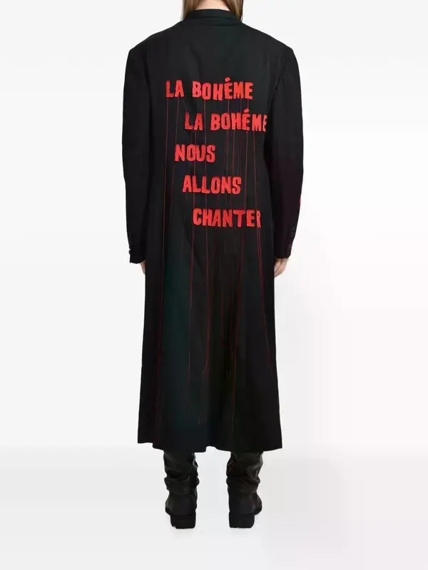 Yohji Yamamoto Slogan-print Single-breasted Coat