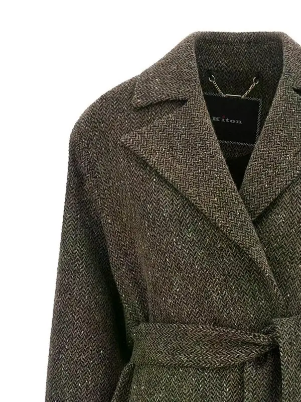 Kiton Chevron-weave Belted Coat