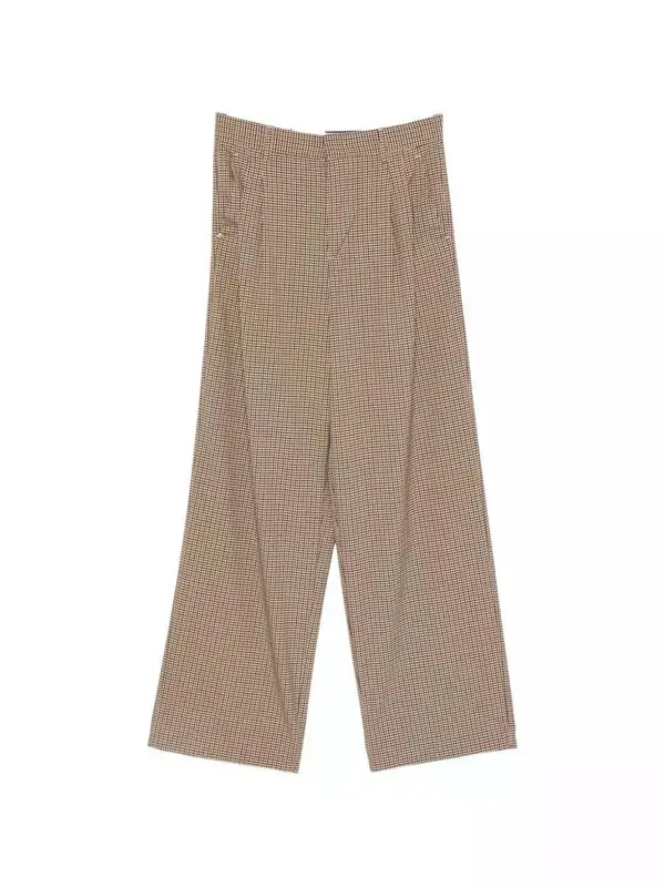 WHITE SAND Check-pattern Wide-leg Trousers