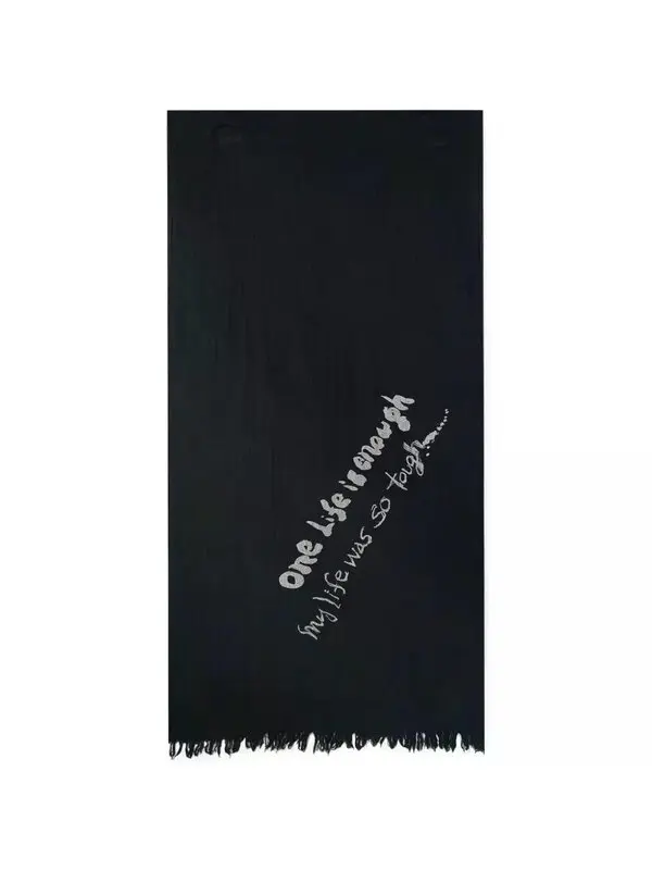 Y’s Oversized Fringe-trim Scarf - Black