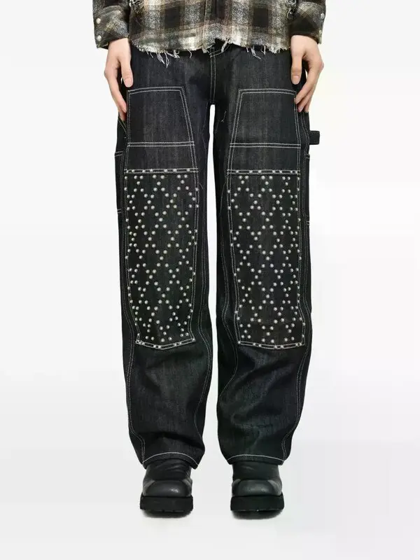THUG CLUB Studded Double-knee Jeans