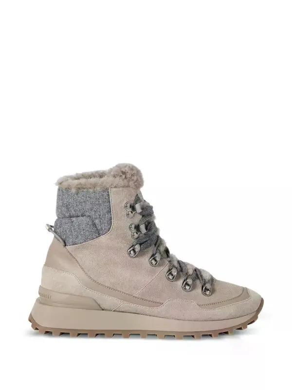 Brunello Cucinelli Suede Runners With Knit Insert And Shearling Lining
