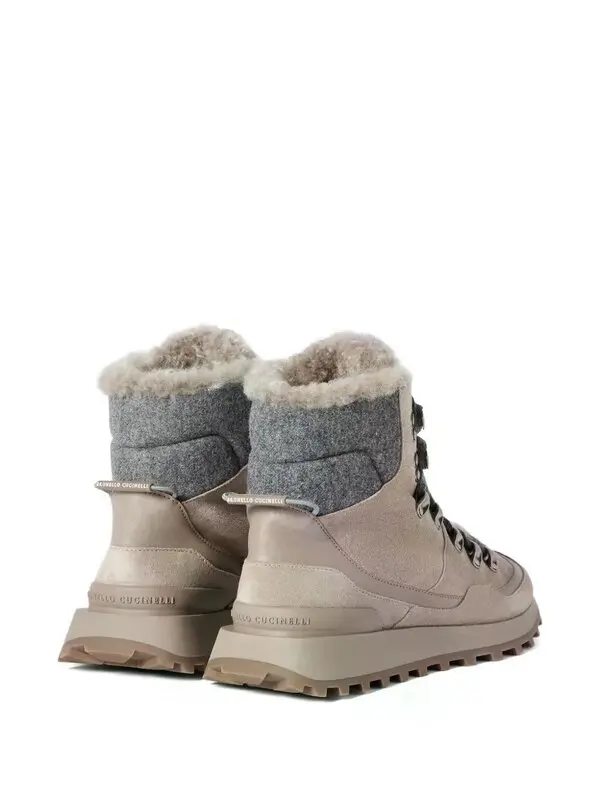 Brunello Cucinelli Suede Runners With Knit Insert And Shearling Lining