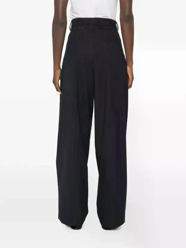 WHITE SAND Pinstripe-pattern Pleated Trousers