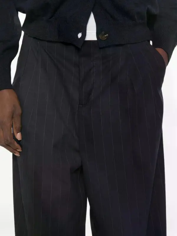 WHITE SAND Pinstripe-pattern Pleated Trousers