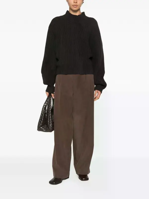 WHITE SAND Pleated Wide-leg Trousers - Brown