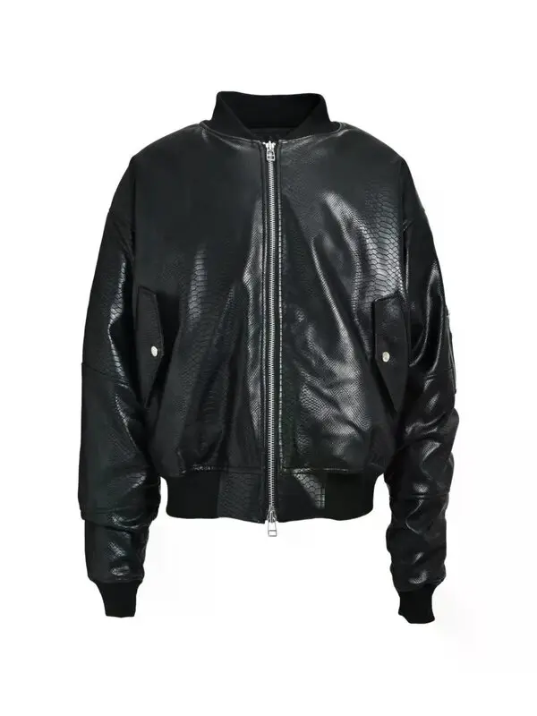 BREATH Python-effect Faux-leather Bomber Jacket - Black