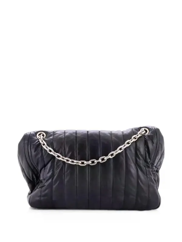 Balenciaga Monaco Chain Flap Quilted Leather Medium Shoulder Bag - Black