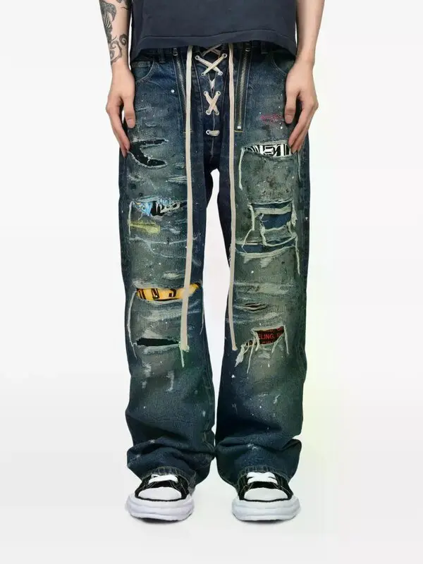 JUN/NAKAYAMA Distressed Lace-up Flares