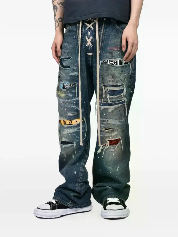 JUN/NAKAYAMA Distressed Lace-up Flares