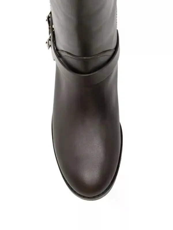 Pinko Buckled Leather Cowboy Boots