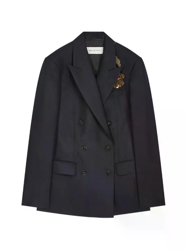 Dries Van Noten Embroidered Double-breasted Blazer - Blue