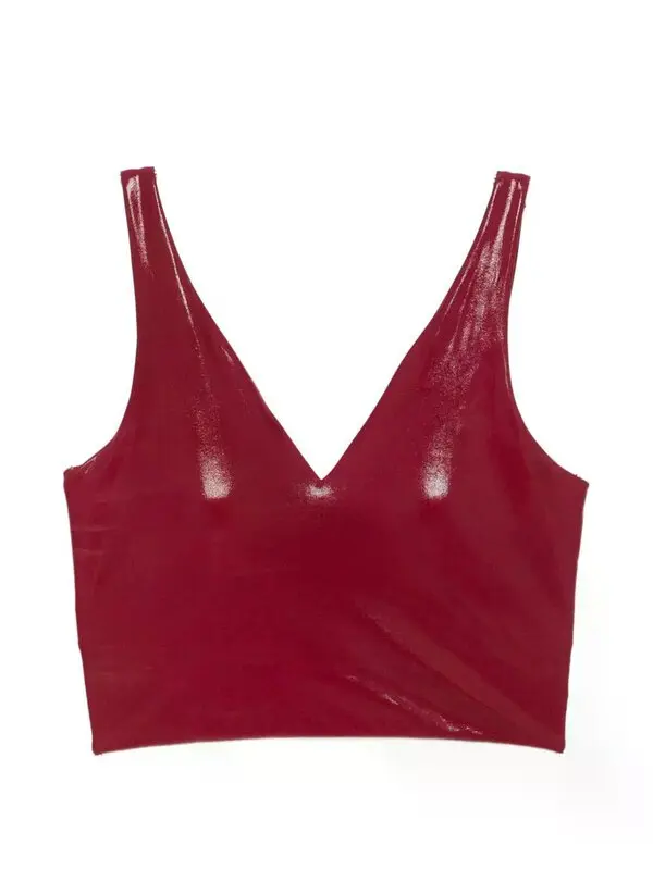 MACRON V-neck Cropped Performance Top - Red